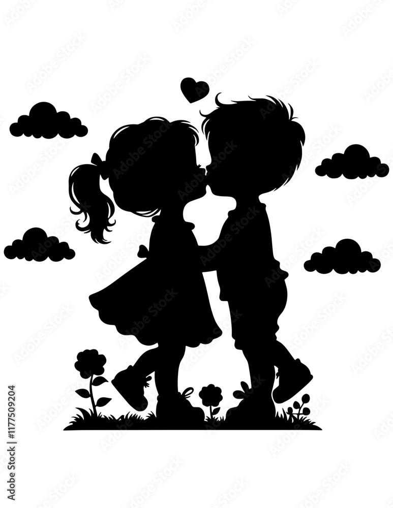 Image vectorielle Stock Kissing Boy and Girl Svg, Kids SVG Bundle, SVG ...