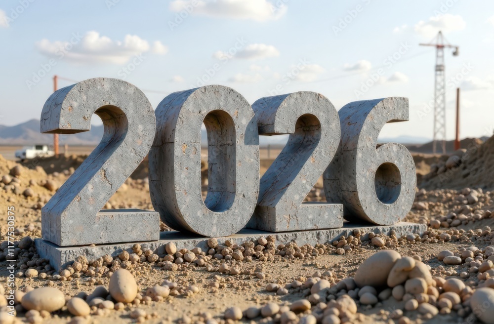 Stock-Foto „2026 year number in concrete placed in desert environment ...