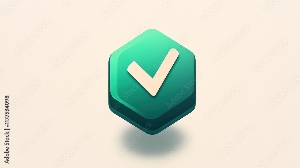 Teal Hexagon Checkmark: A 3D Icon Representing Completion, Confirmation ...