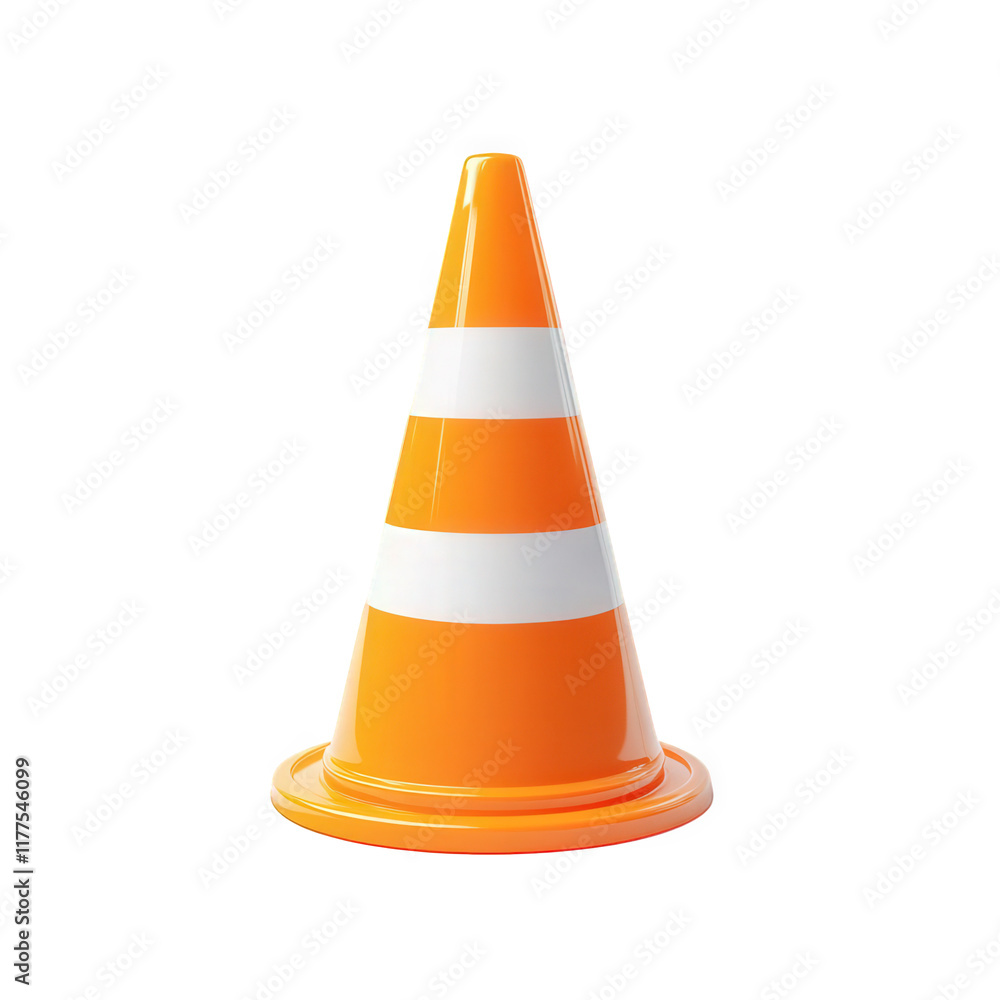 bright orange traffic cone with three horizontal white stripes ...