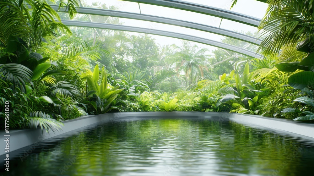 Self-sustaining Ecosystems. Lush greenery surrounds a tranquil water ...