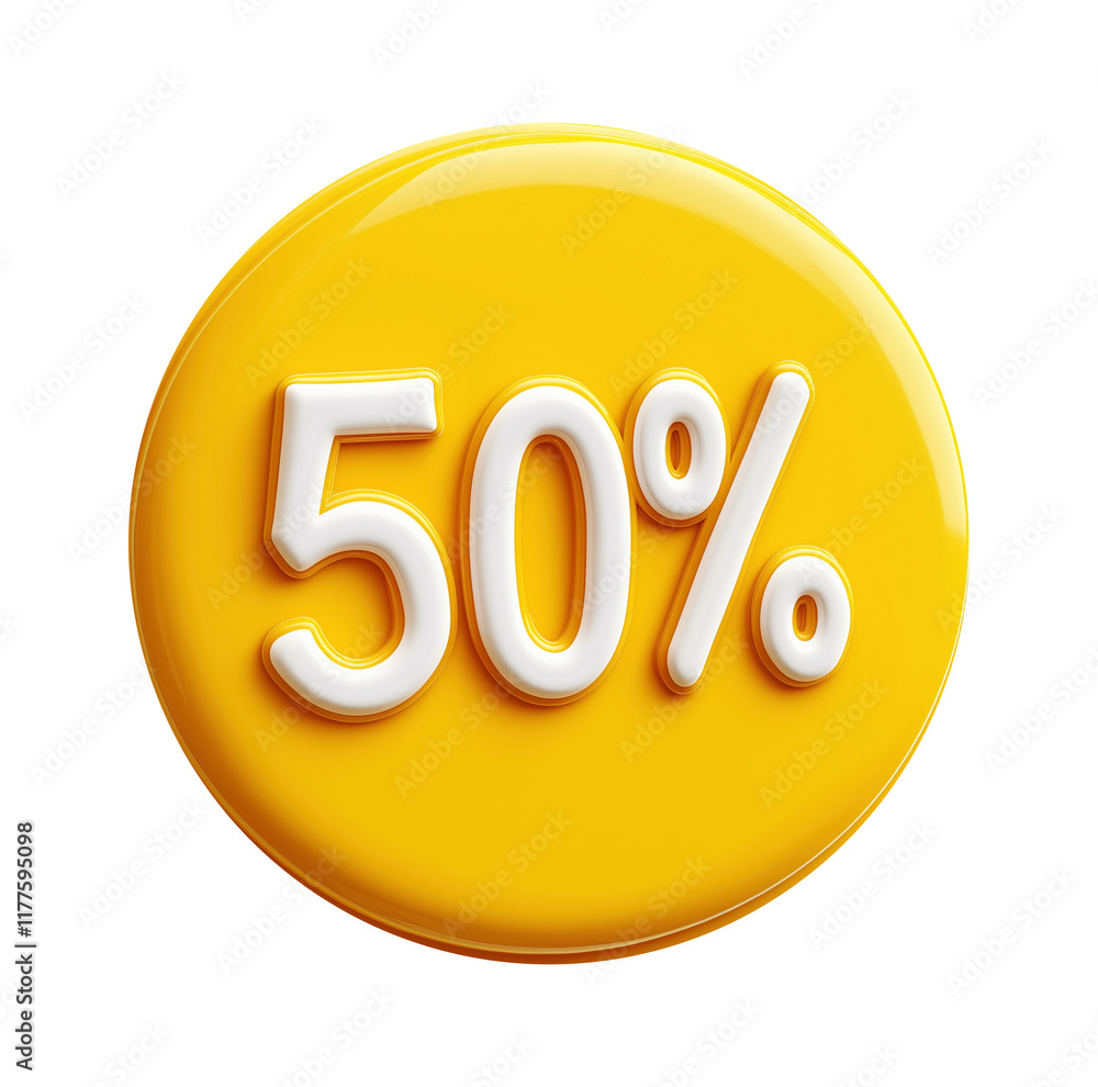 Bright yellow circular badge with 50 percent discount transparent image ...
