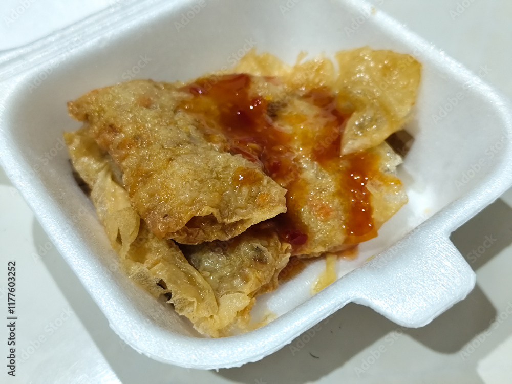 Shrimp Lumpia from Mie Gacoan Resto. Fried dimsum made from spring roll ...