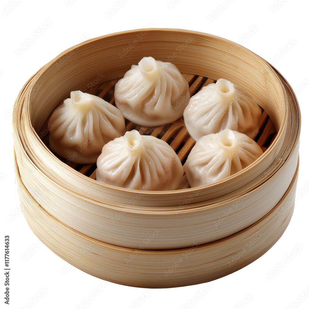 Xiao Long Bao in bamboo steamer, Chinese food, isolated on white ...