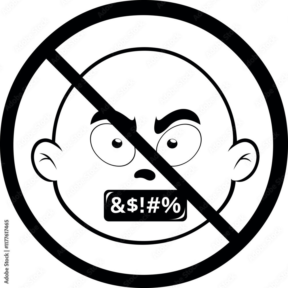 vector illustration drawing emoji signage with a censored insult text ...