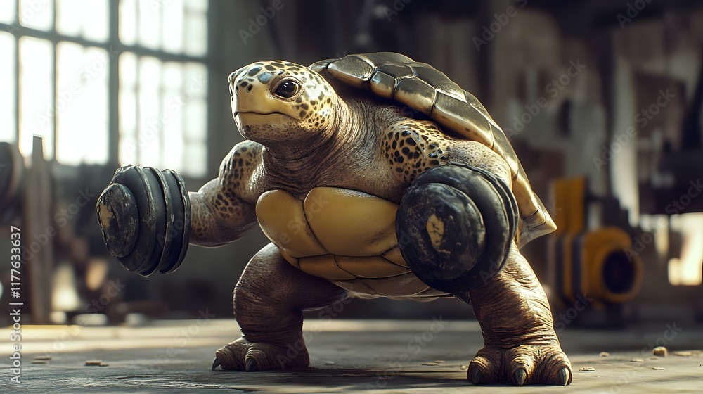 3D render of a muscular turtle bodybuilder in a cinematic Unreal Engine ...