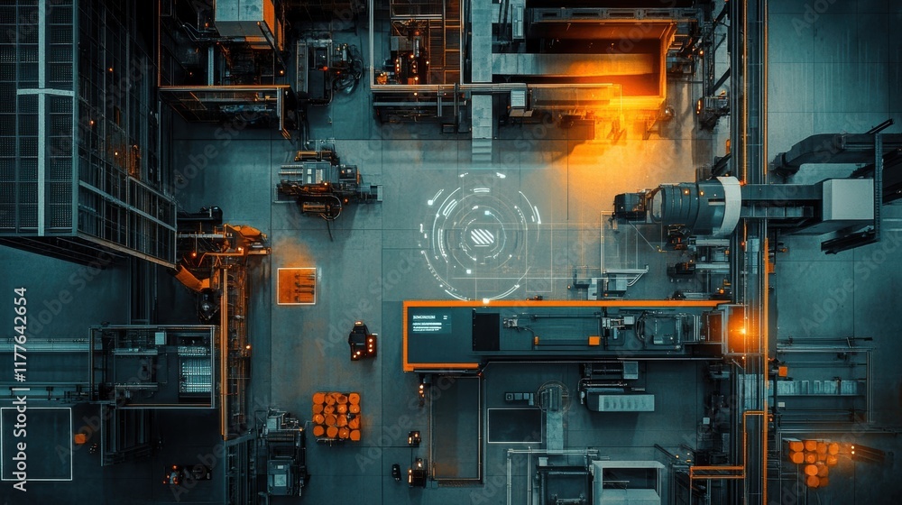 Futuristic automated assembly line transporting materials through ...