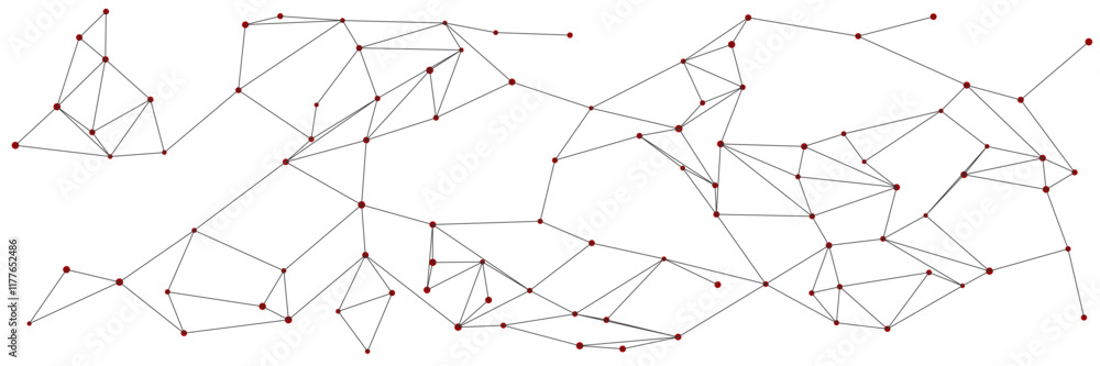 Network visualization of red nodes connected by black lines, minimalist ...