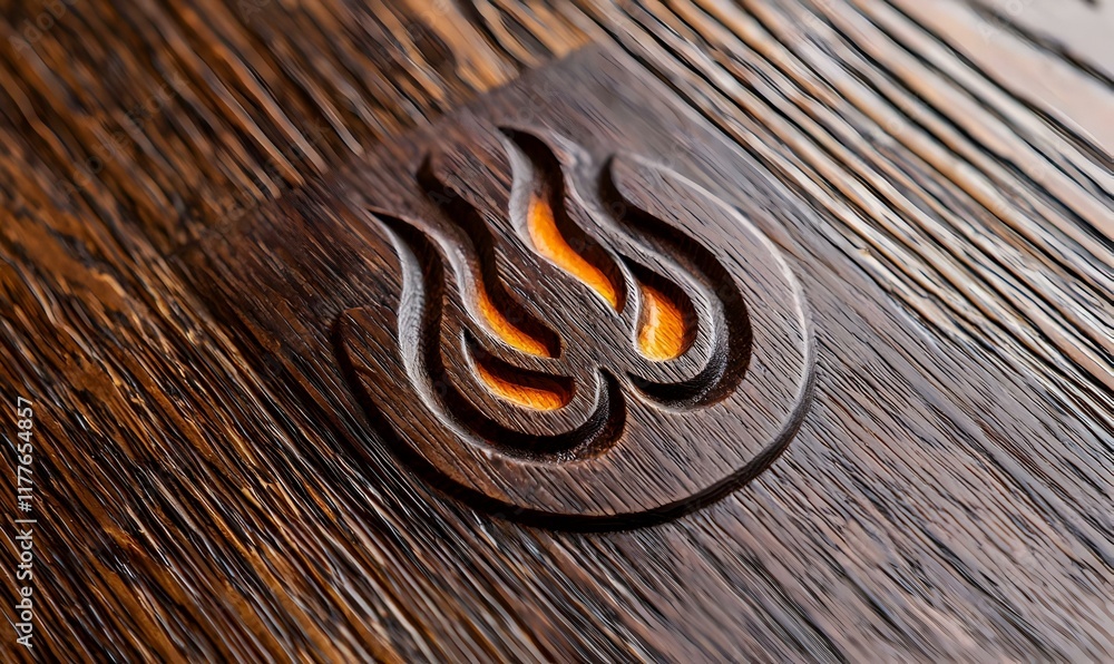 Viking Wood Carving of Fire Symbol, intricate design showcasing ancient ...
