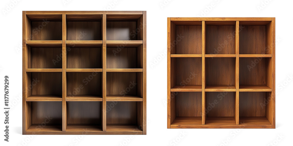 Empty Wooden Bookshelf with Eight Compartments on a Transparent ...