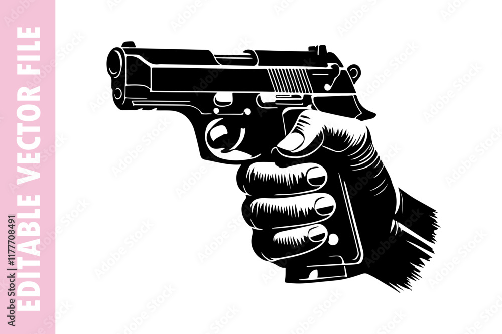 hand holding gun, pistol gun vector silhouette illustration Stock ...