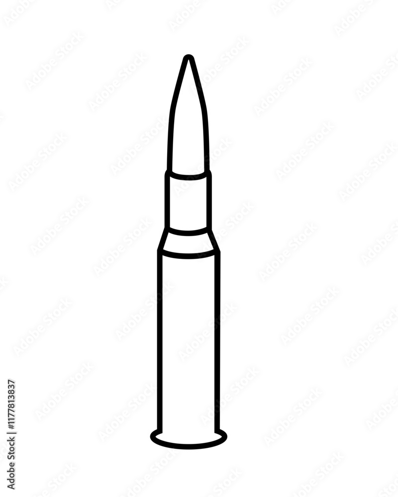 Cartridge for weapons - vector linear picture for coloring or pictogram ...
