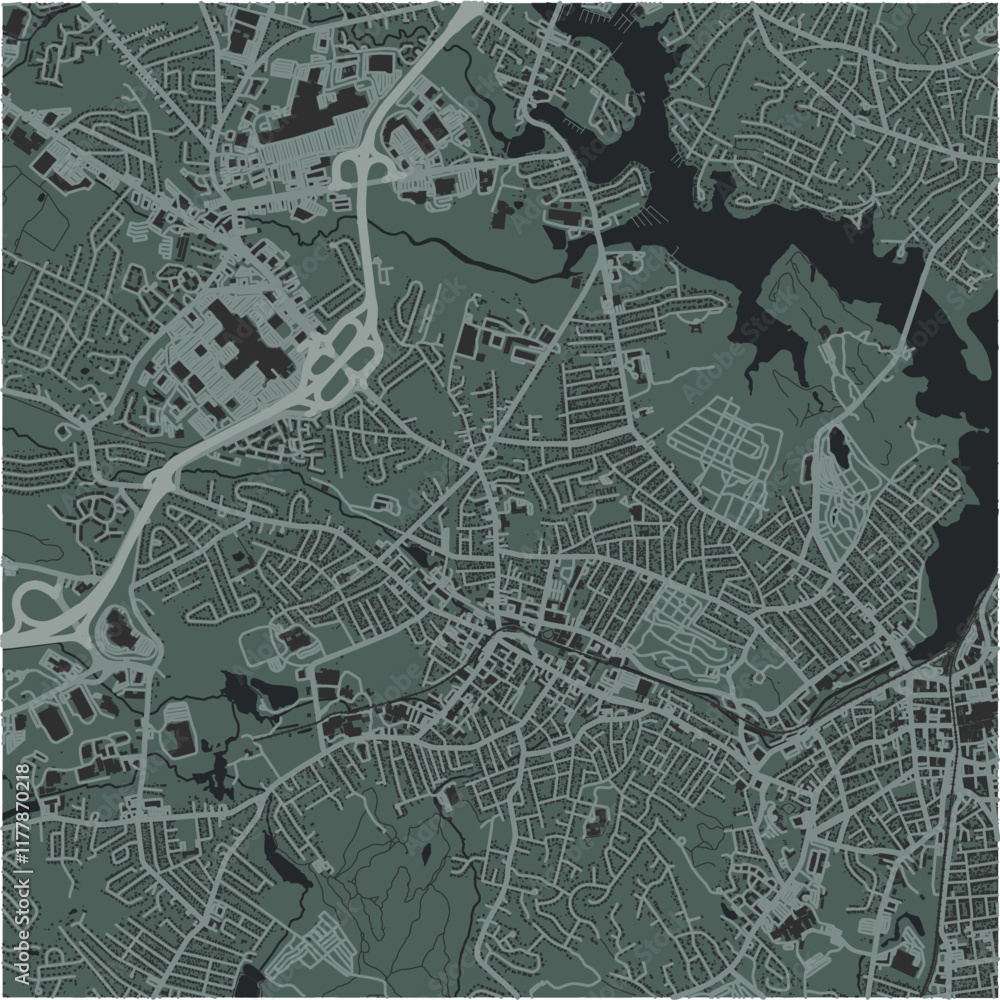Map of Peabody in Massachusetts in a smooth dark style. Contains ...