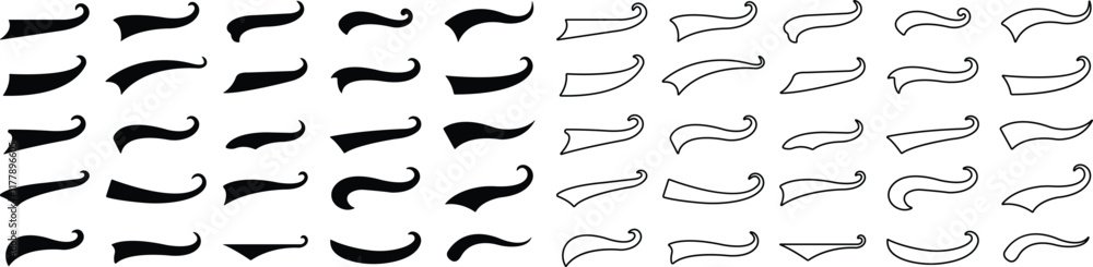 Sporty swirling tail icon in flat line set. football, baseball ...