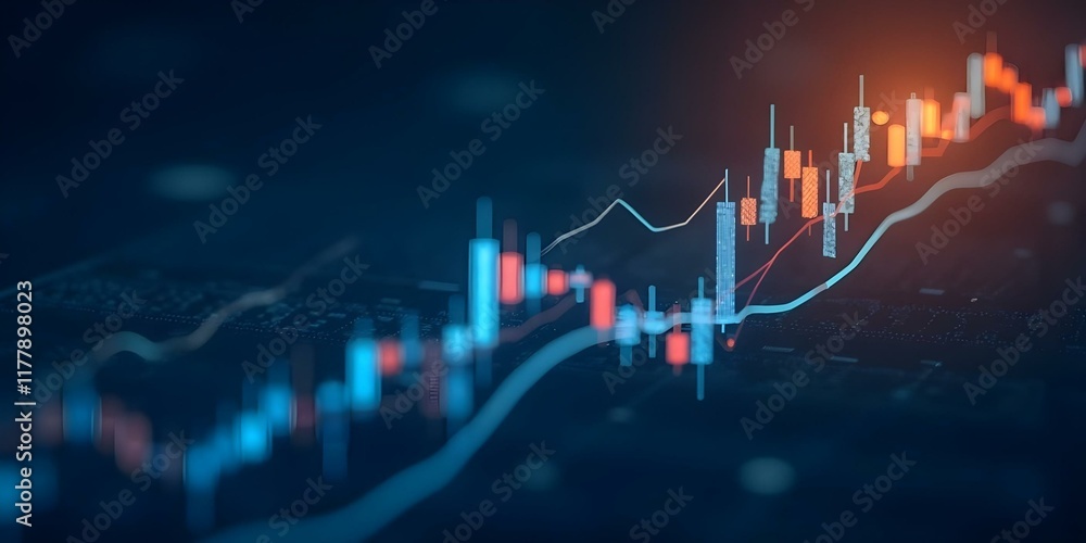 Stock Market Chart Showing Upward Trend Candlestick Graph With Rising Prices On Dark Background