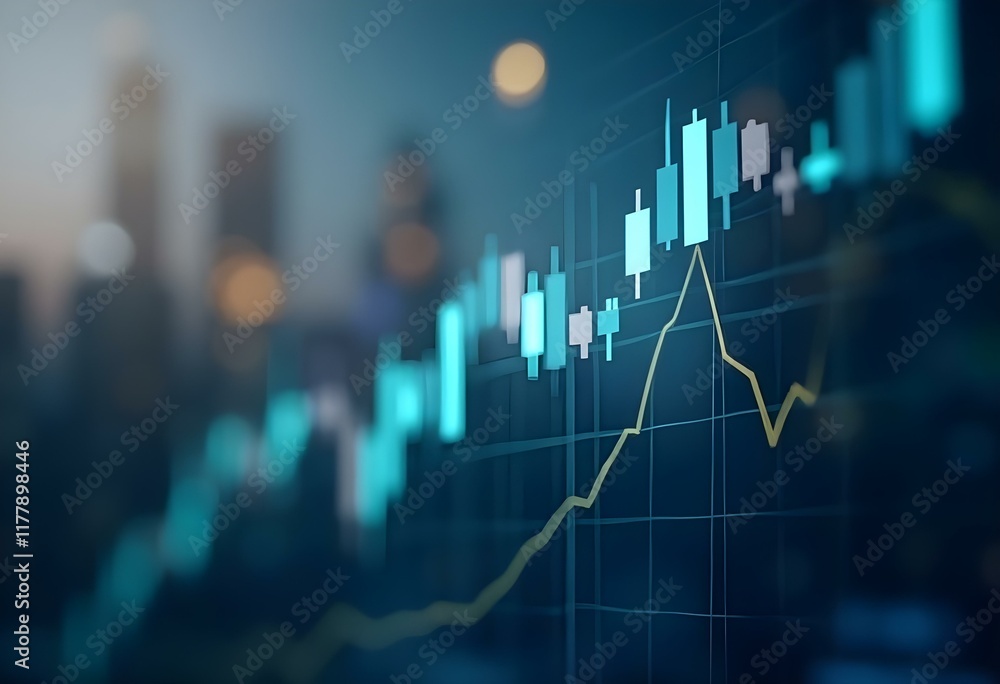 Stock market chart with candlesticks and line graph. Financial data ...
