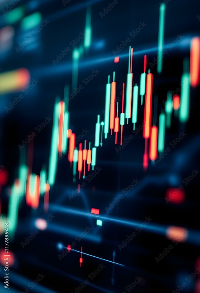 Colorful stock market chart on dark background. Financial data ...
