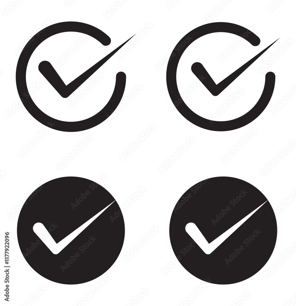 Check mark icons set. Check marks symbol collection. Circle and square ...