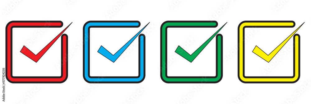 check box icon with correct, accept checkmark icons. tick box, check list circle frame ...