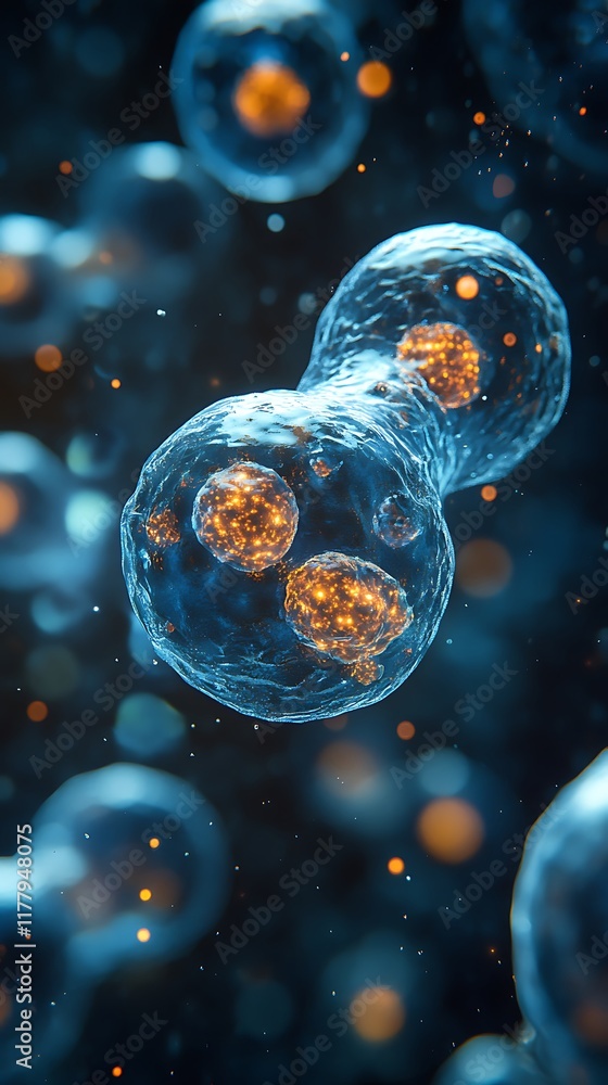 microscopic cells division glowing futuristic visualization image Stock Illustration | Adobe Stock