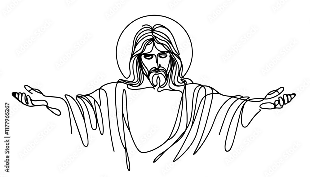 minimalist vector illustration of Jesus with open arms in one line art ...