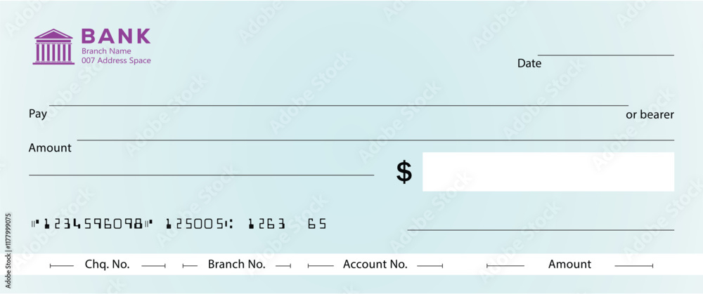 Bank check, vector blank money cheque, checkbook template with ...