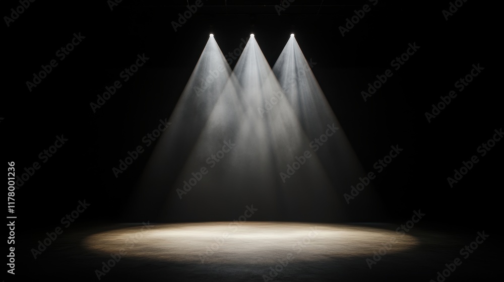 stage lighting effects, light beams sweep the stage floor from ...