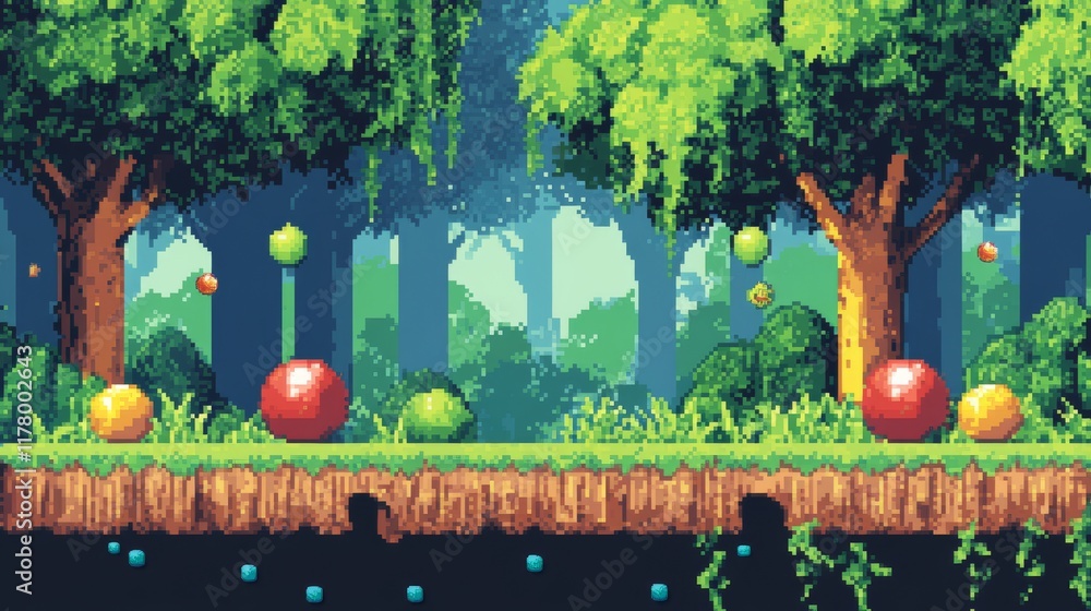 Game level background with platforms and items. Vector cartoon ...