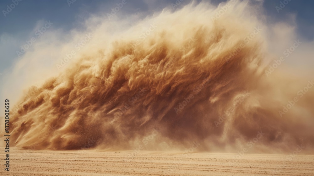Desert sandstorm, brown dusty cloud or dry sand flying with gust of ...