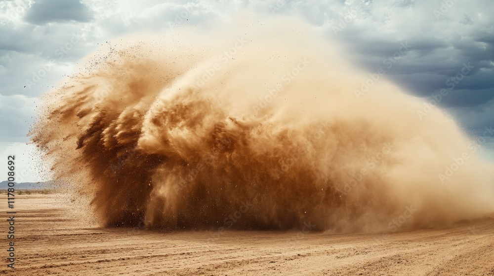 Desert sandstorm, brown dusty cloud or dry sand flying with gust of ...