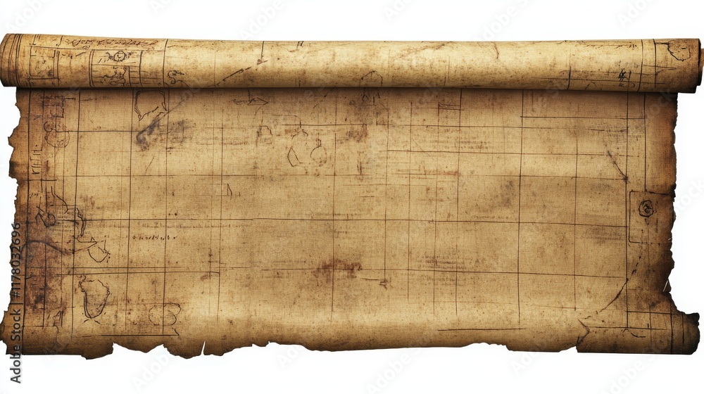 Realistic open parchment scroll isolated on transparent background ...