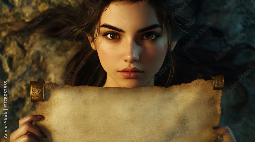 Realistic open parchment scroll isolated on transparent background. Vector illustration of old ...