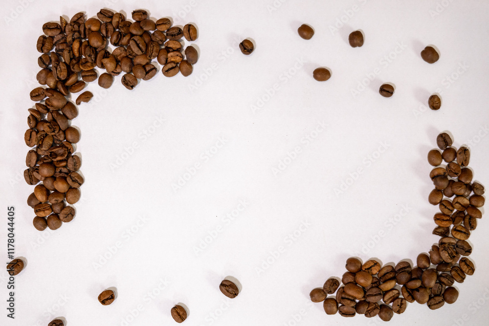 coffee beans in different corners of white canvas with different layout ...