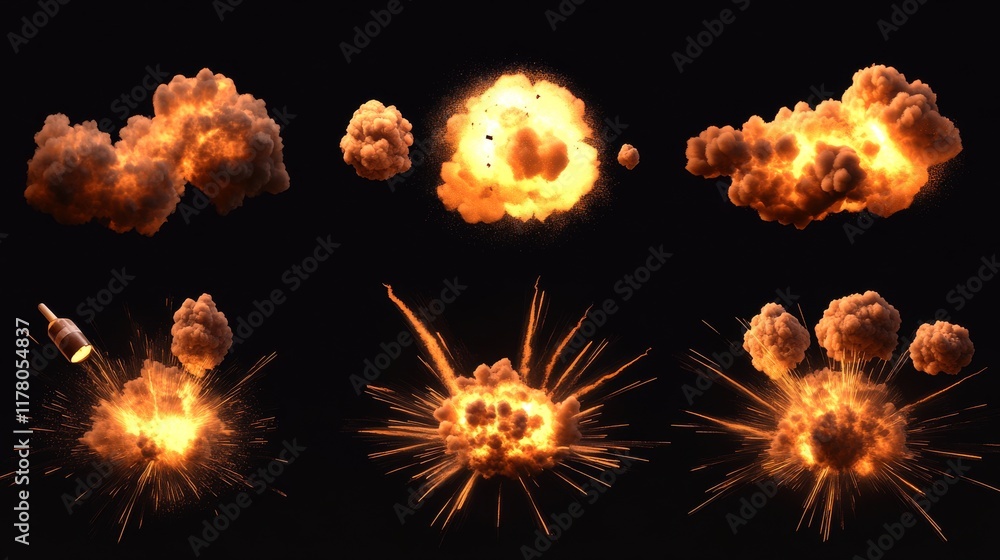Animation sprite sheet of bomb explosion sequence. Vector 2d cartoon ...