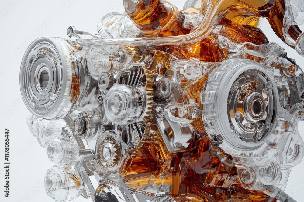 Detailed 3d cross section of internal combustion engine parts and gear ...