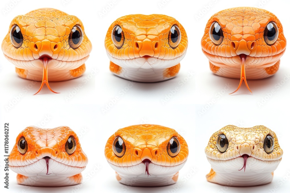 Six photos of snakes from different angles and perspectives Stock ...