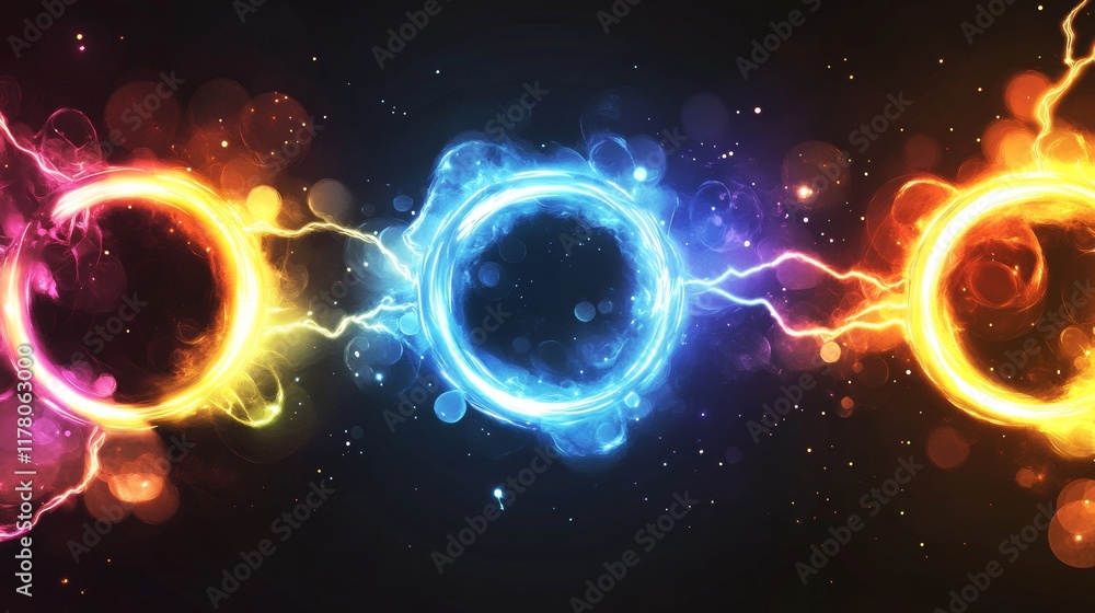 Magic portal light effect set isolated on black background. Vector ...