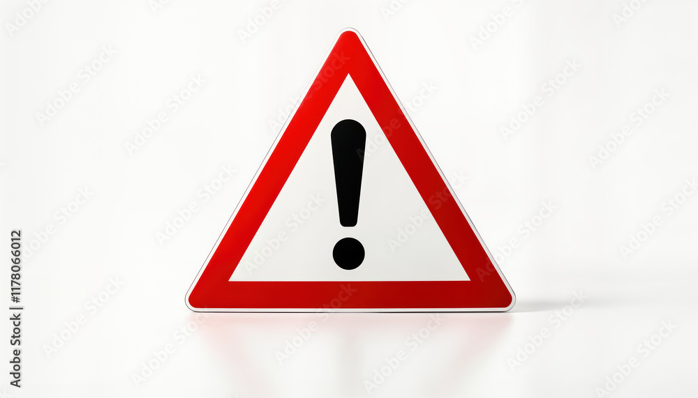 Warning sign. Red triangle shape with white background. Big black ...
