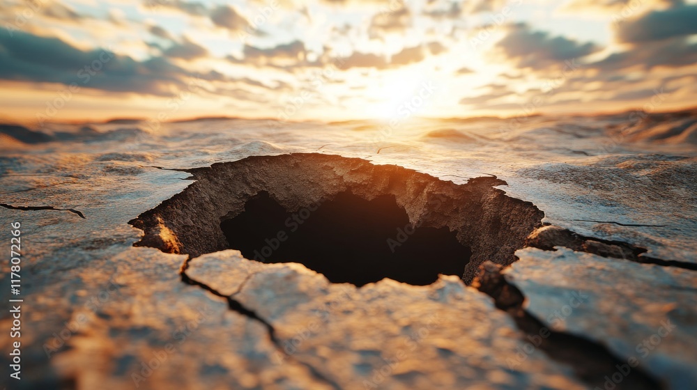 Earth break ground and crack hole vector 3d effect. Broken concrete ...