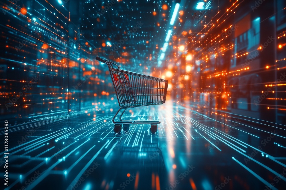 Innovative smart retail solutions a futuristic shopping cart in a data ...