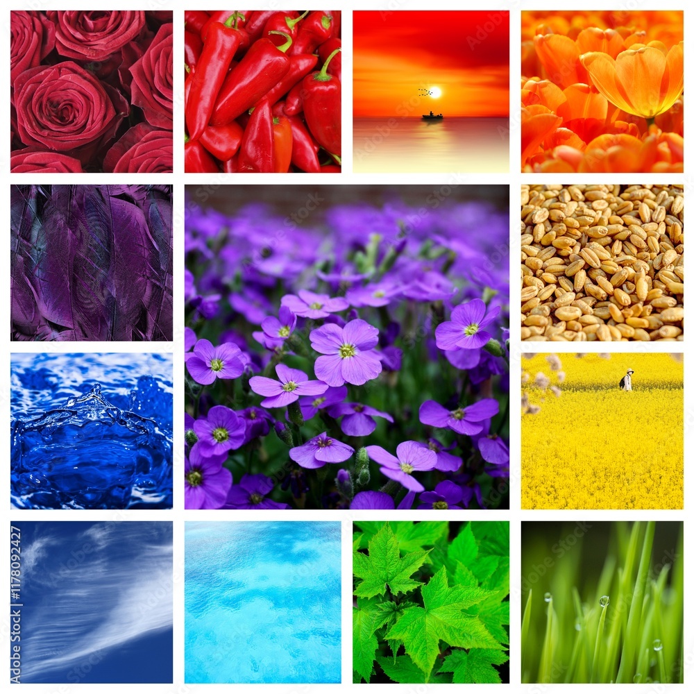 collage of nature views in rainbow colors, displaying the beauty of the ...