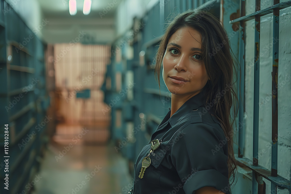 latina prison guard, a latina woman in her s guards a prison corridor ...