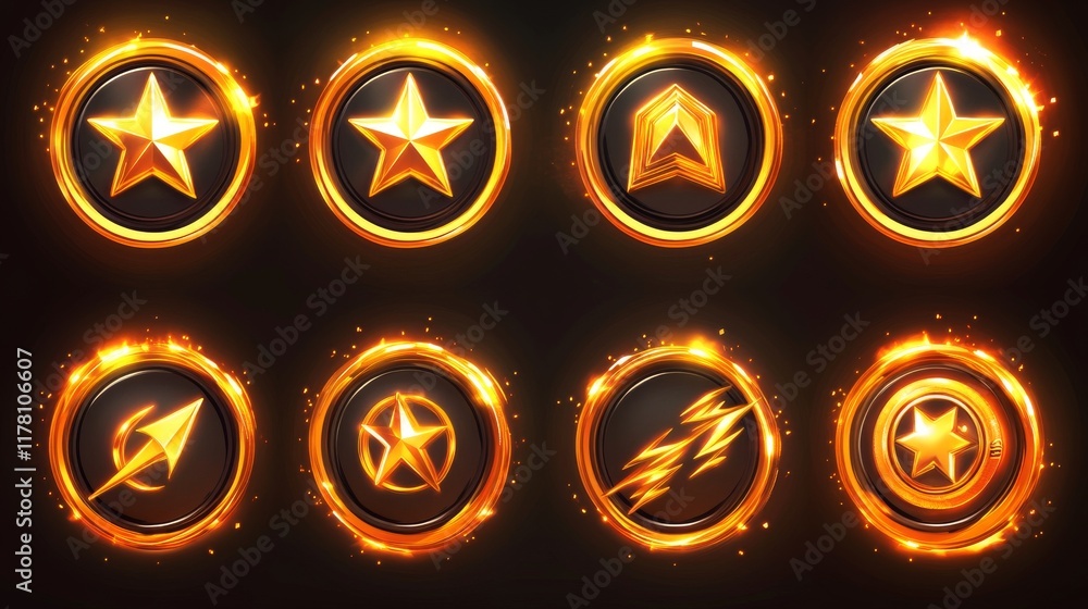 Gold coins icons, tokens for game ui interface. Symbols of trophy ...