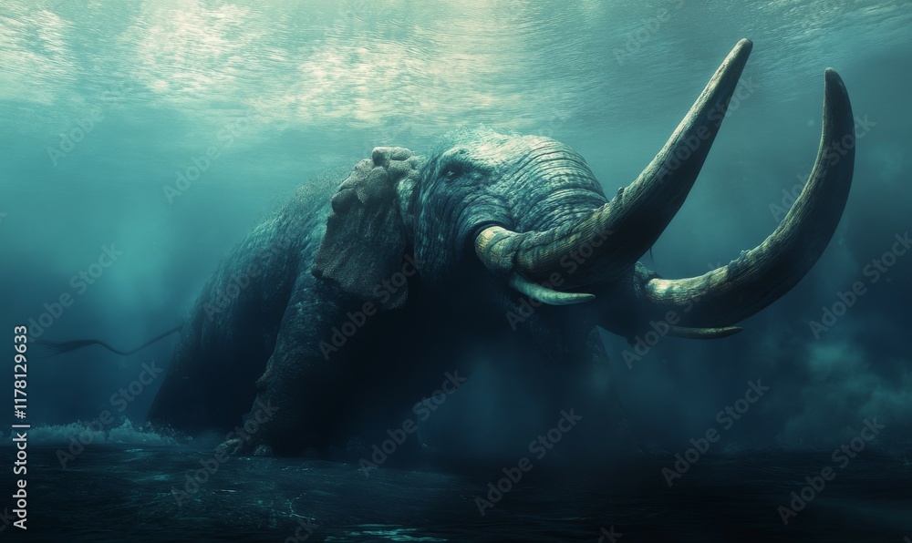 Ancient, extinct mammal with large tusks and long trunk. Representative ...