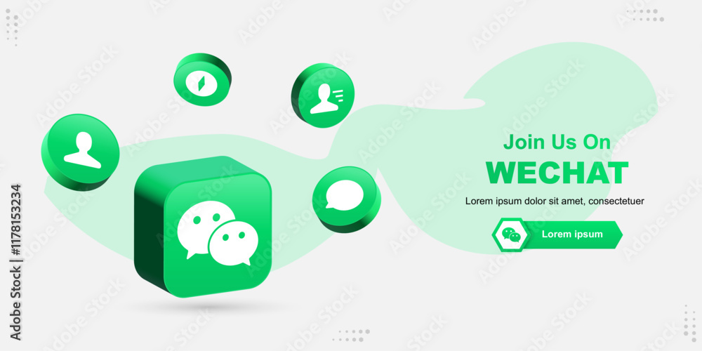 WeChat background, social media icons 3d. Join us on wechat with 3d ...