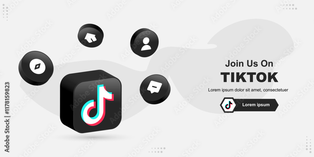 TikTok background, social media icons 3d. Join us on tiktok with 3d ...