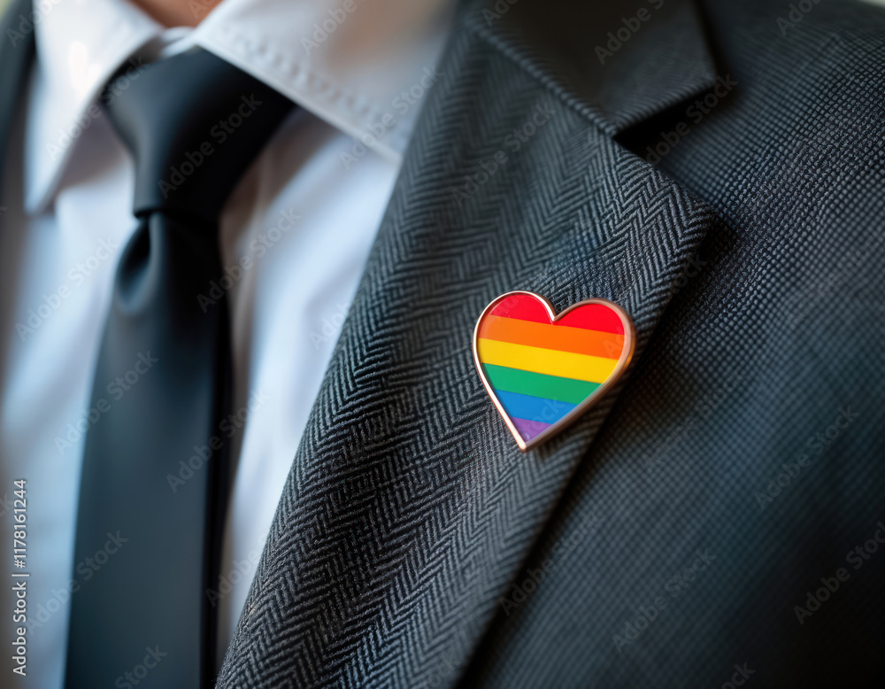 Man in suit wears pride badge. LGBT symbol pinned on lapel of formal ...