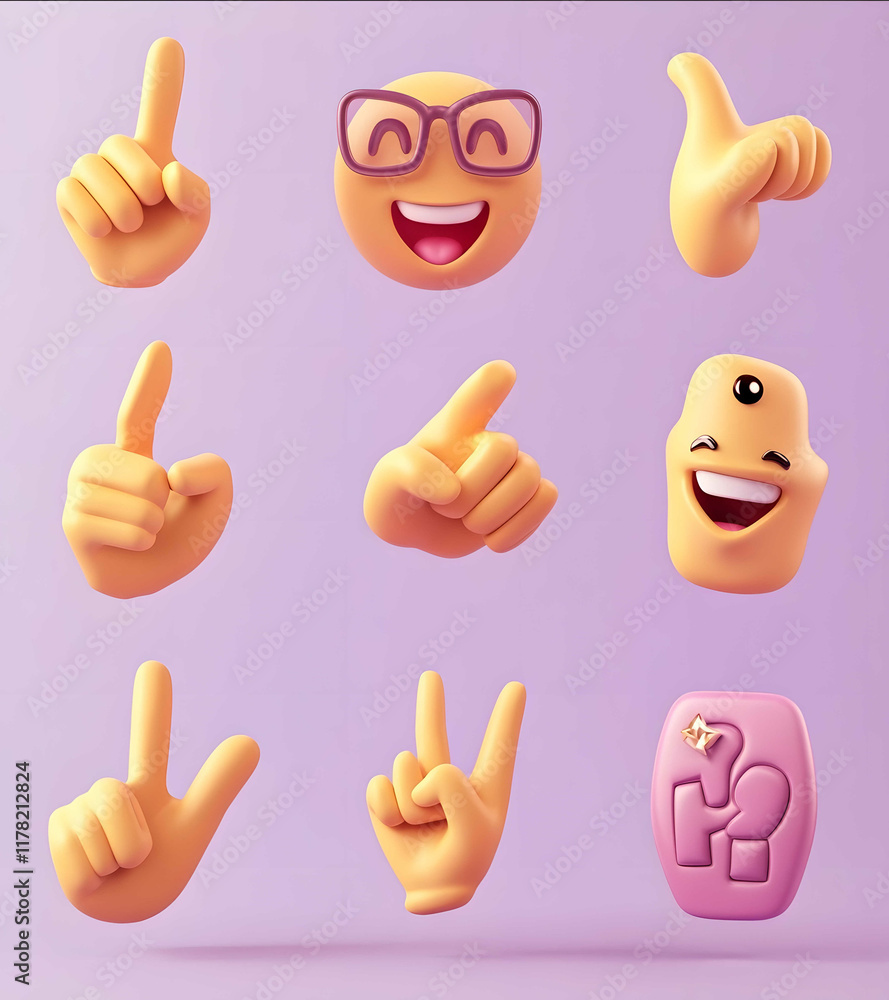 3D emoji pack of various hand gestures such as pinky up and middle ...