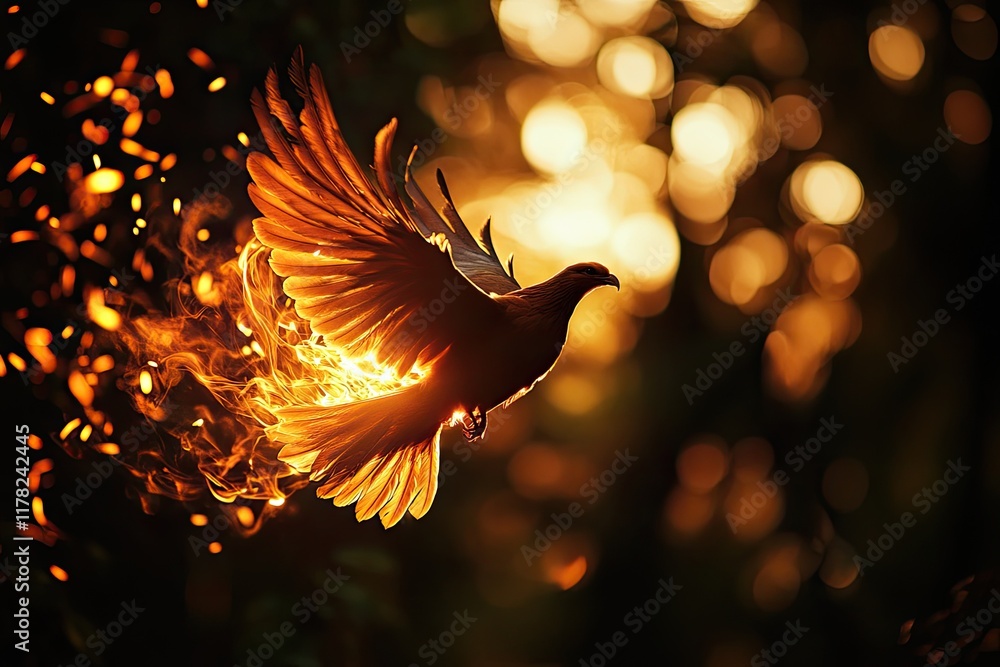 L'envol spectaculaire d'une colombe aux ailes de feu, irradiant espoir ...
