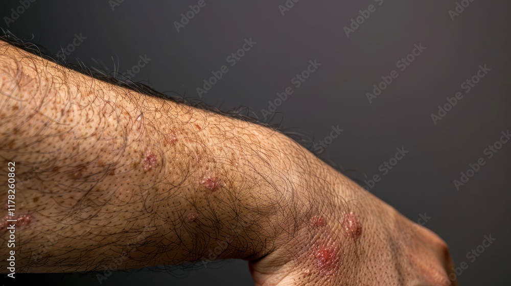 Photo Stock A man's forearm shows raised, itchy red patches with ...